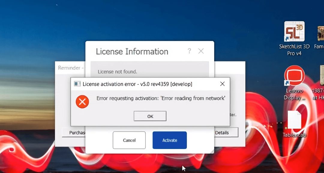 Resolving problem with Licensing timeout error | SketchList3D